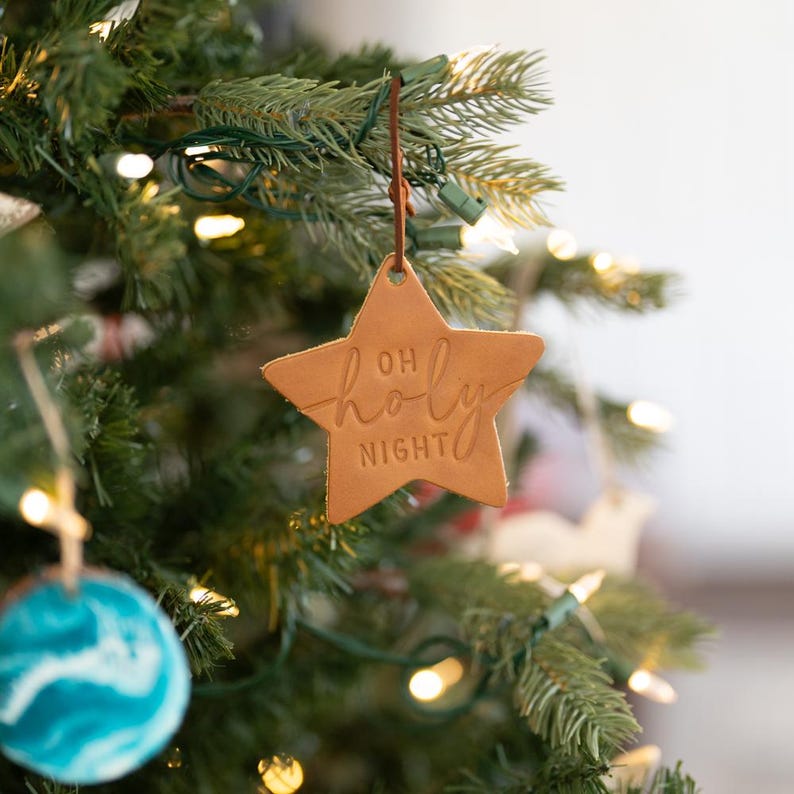 O Holy Night Star Shape Leather Christmas Ornament | Stocking Tags ...