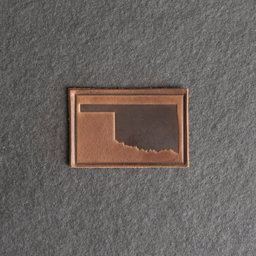 Oklahoma Leather Patch | Optional Hook Side Fastener | 3" X 2 ...