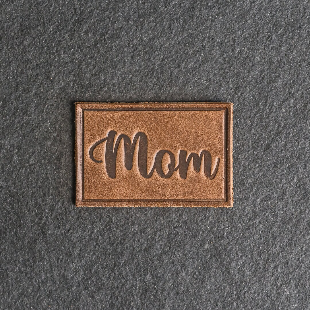 Mom Leather Patch | Optional Hook and Loop Fastener | 3" X 2" Rectangle ...