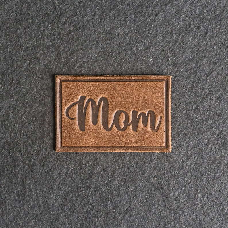 Mom Leather Patch | Optional Hook and Loop Fastener | 3" X 2" Rectangle ...