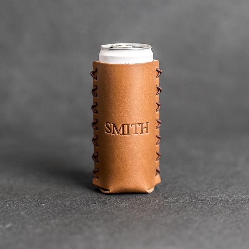 Personalized Leather Drink Holder Can Sleeve | Fits Slim Size 12 Oz ...