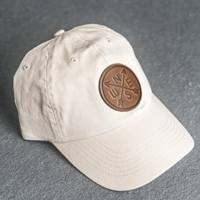 Compass Rose Unstructured Hat | Leather Patch Unstructured Style Hats for Him/her | Travel ...