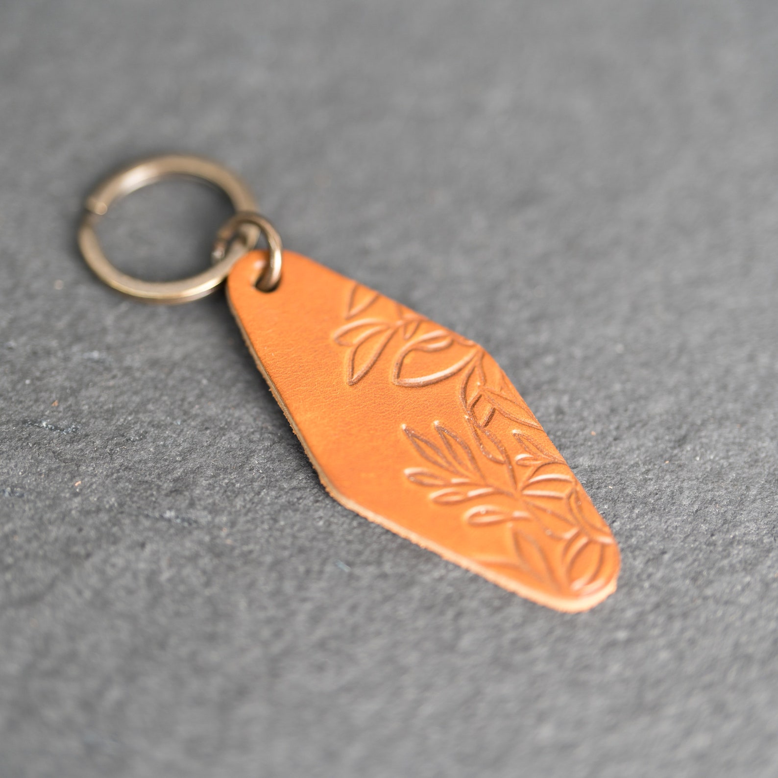 Personalized Leather Keychain Motel Key Shape Key Ring Fob With Design ...