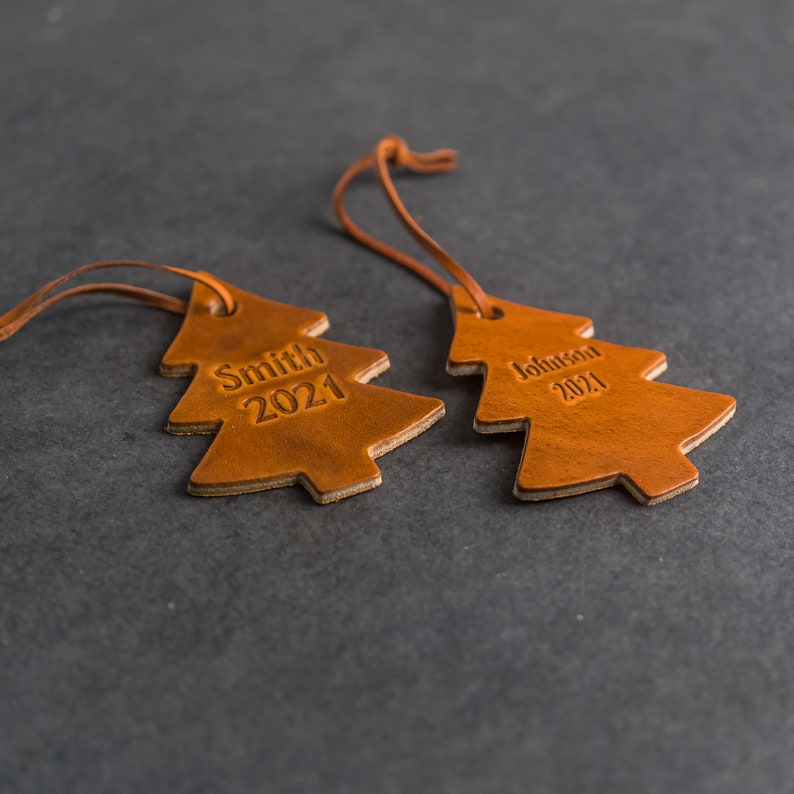 Personalized Leather Christmas Ornament Pine Tree Shape | Etsy