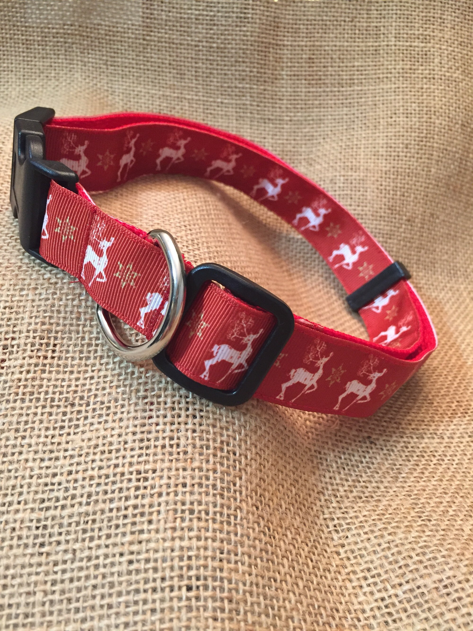 Holiday Reindeer Red Dog Collar - Etsy UK