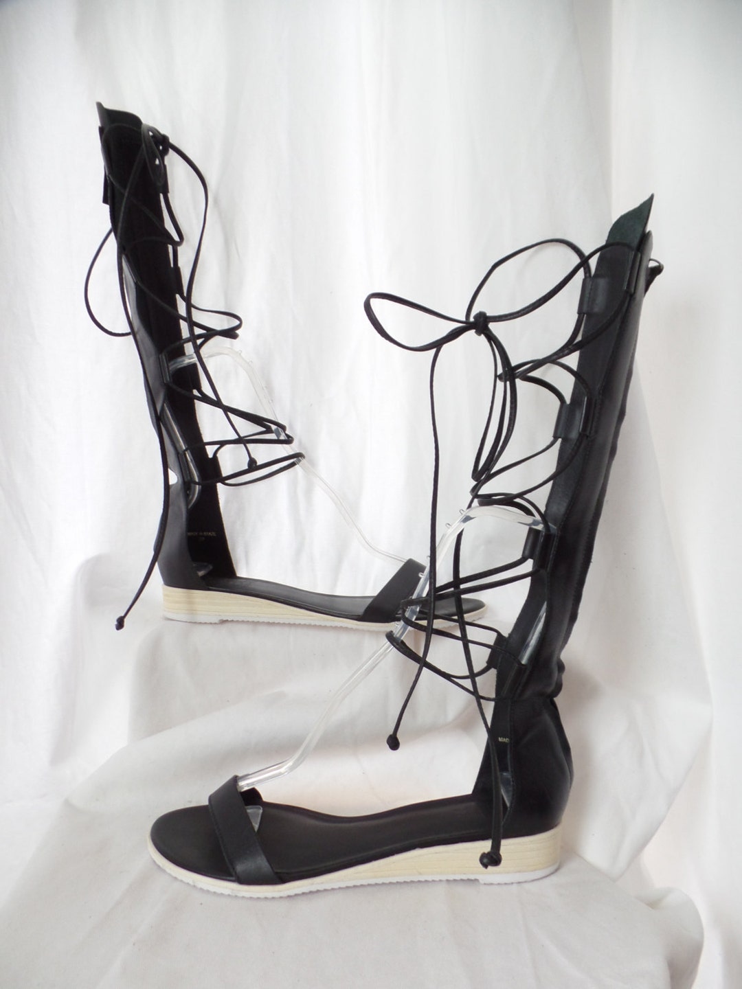 Vintage TIBI Knee High Gladiator Sandals/ Zip Back laces Front/black ...