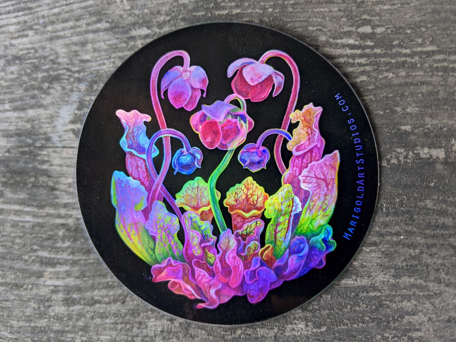 Holographic Pitcher Plant Sticker, 3" Circle Vinyl Decal, Art Nouveau ...