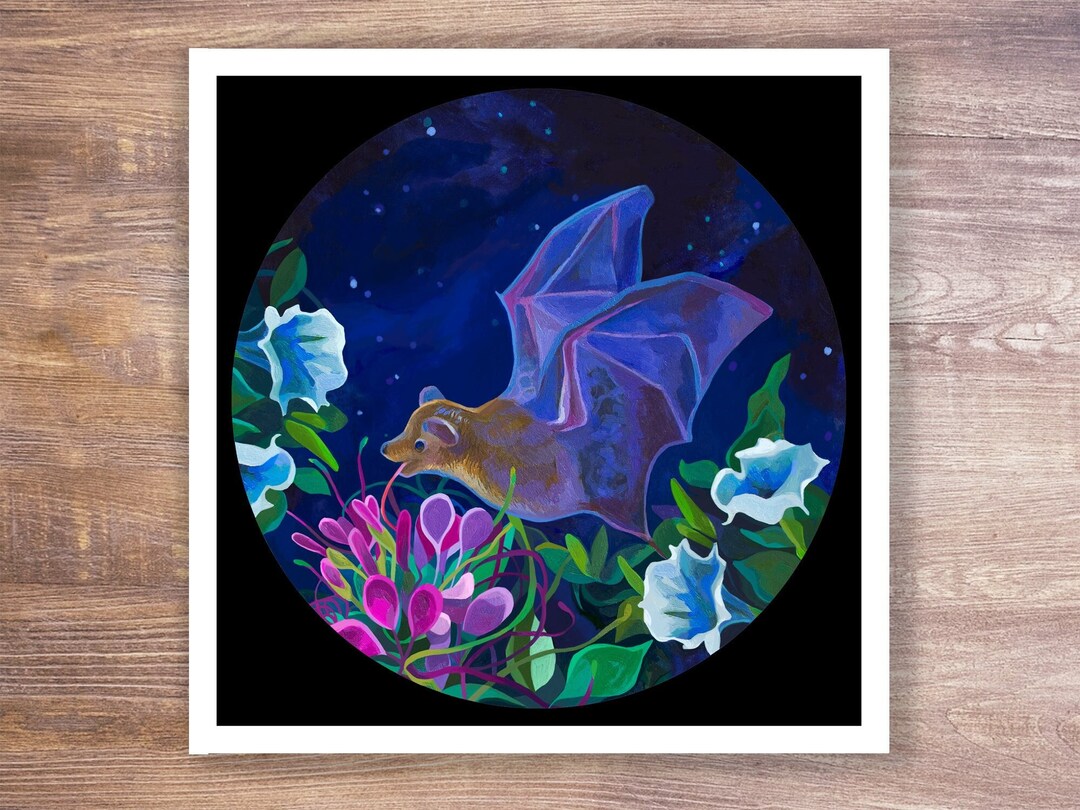 Bat & Night Blooming Flowers, Giclee Print, 8x8, 12x12, Archival Art ...
