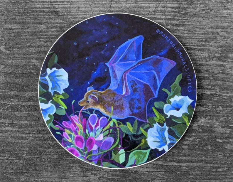 Bat & Flowers Sticker Art 3 Circle Vinyl Decal Blue - Etsy