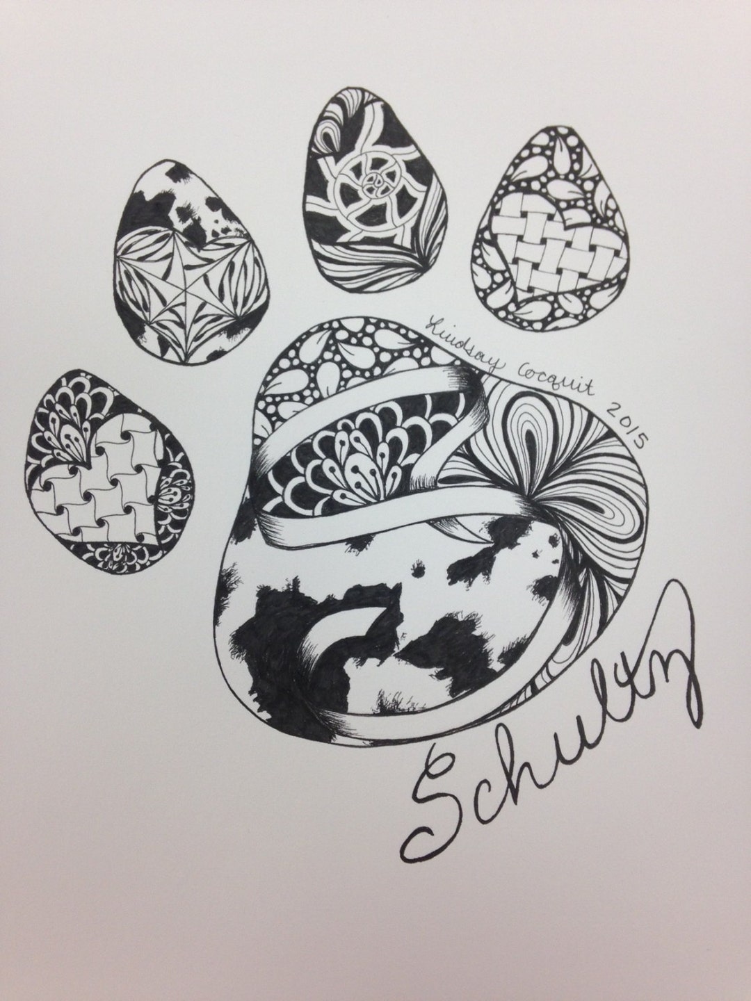 Zentangle, Pen and Ink Zentangle, Pen and Ink Drawing, Dog Paw Print ...