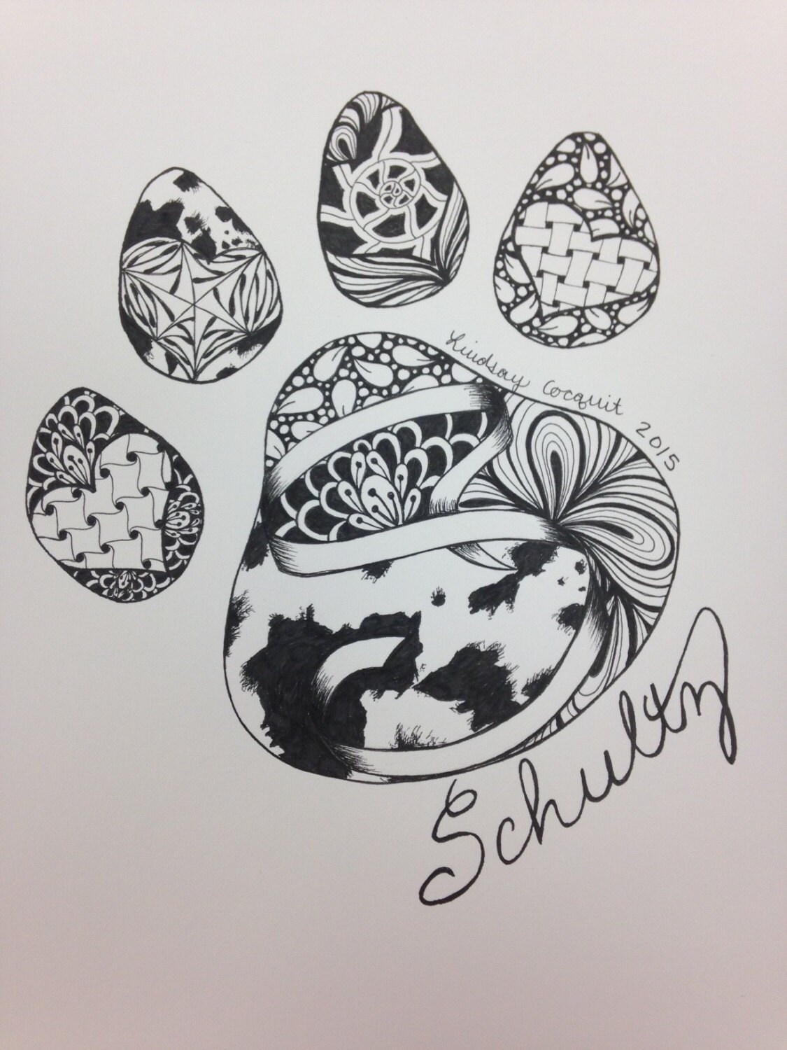 Zentangle, Pen and Ink Zentangle, Pen and Ink Drawing, Dog Paw Print ...