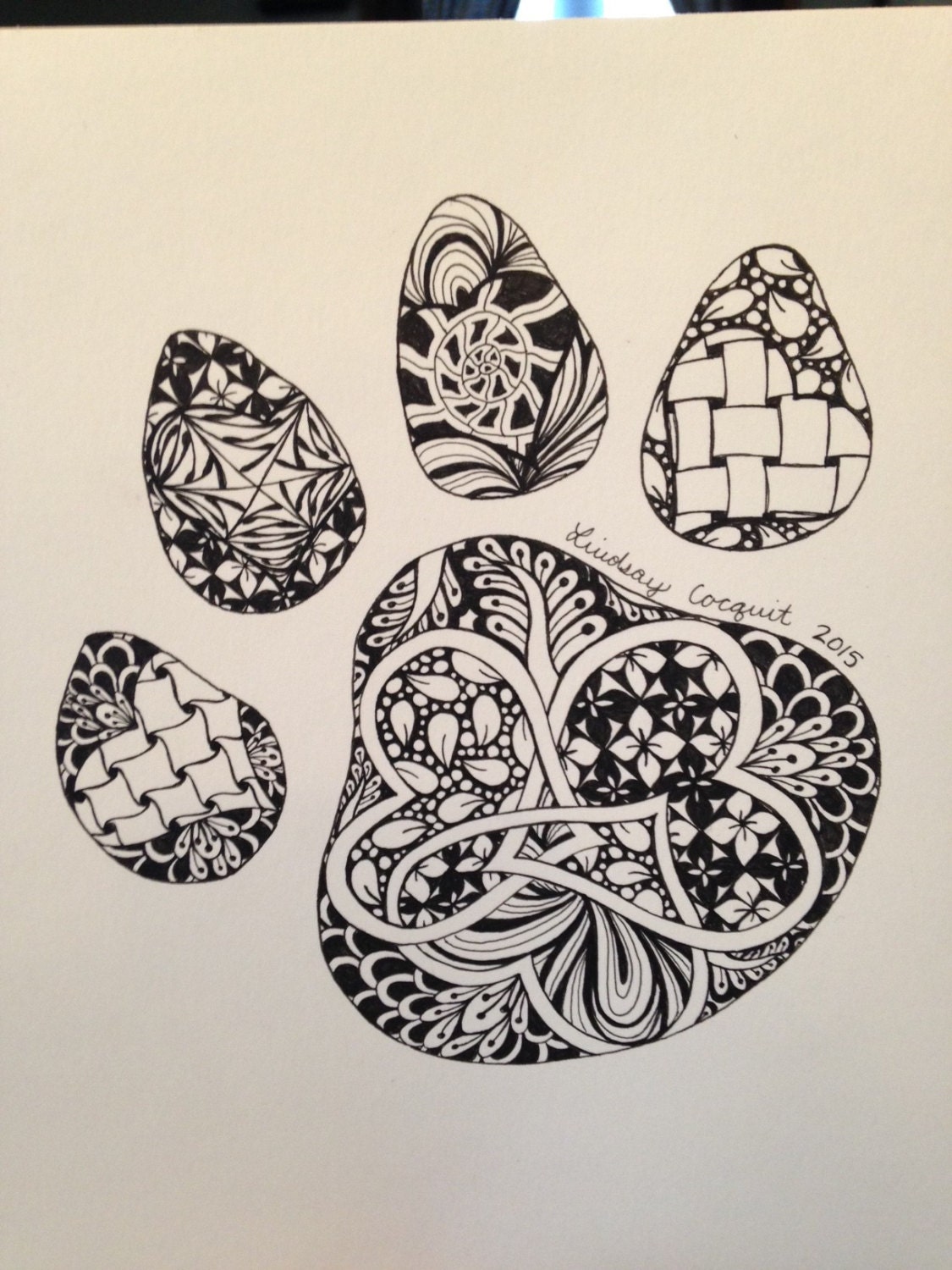 Zentangle, Pen and Ink Zentangle, Pen and Ink Drawing, Dog Paw Print ...