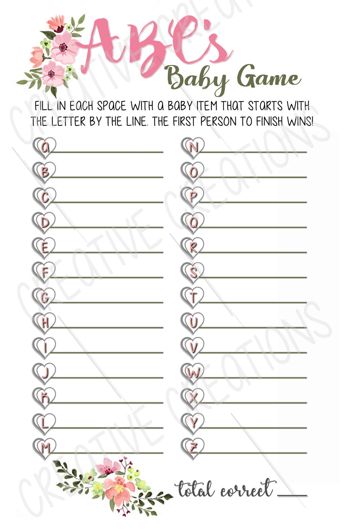 Abc's Baby Game Baby Shower Game, Abc's Game for Boy Baby Shower & Girl ...