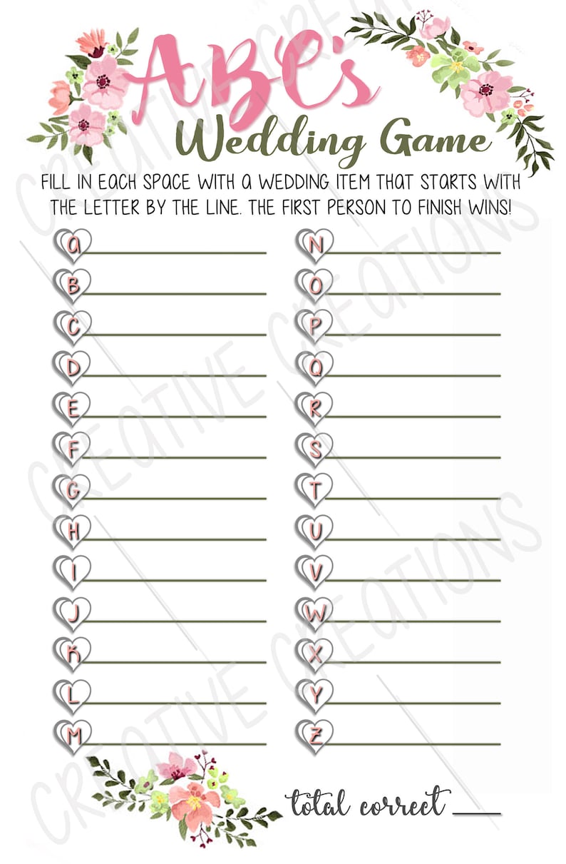 Bridal Shower Game Abc's Bridal Shower Game, Printable Template, Free ...