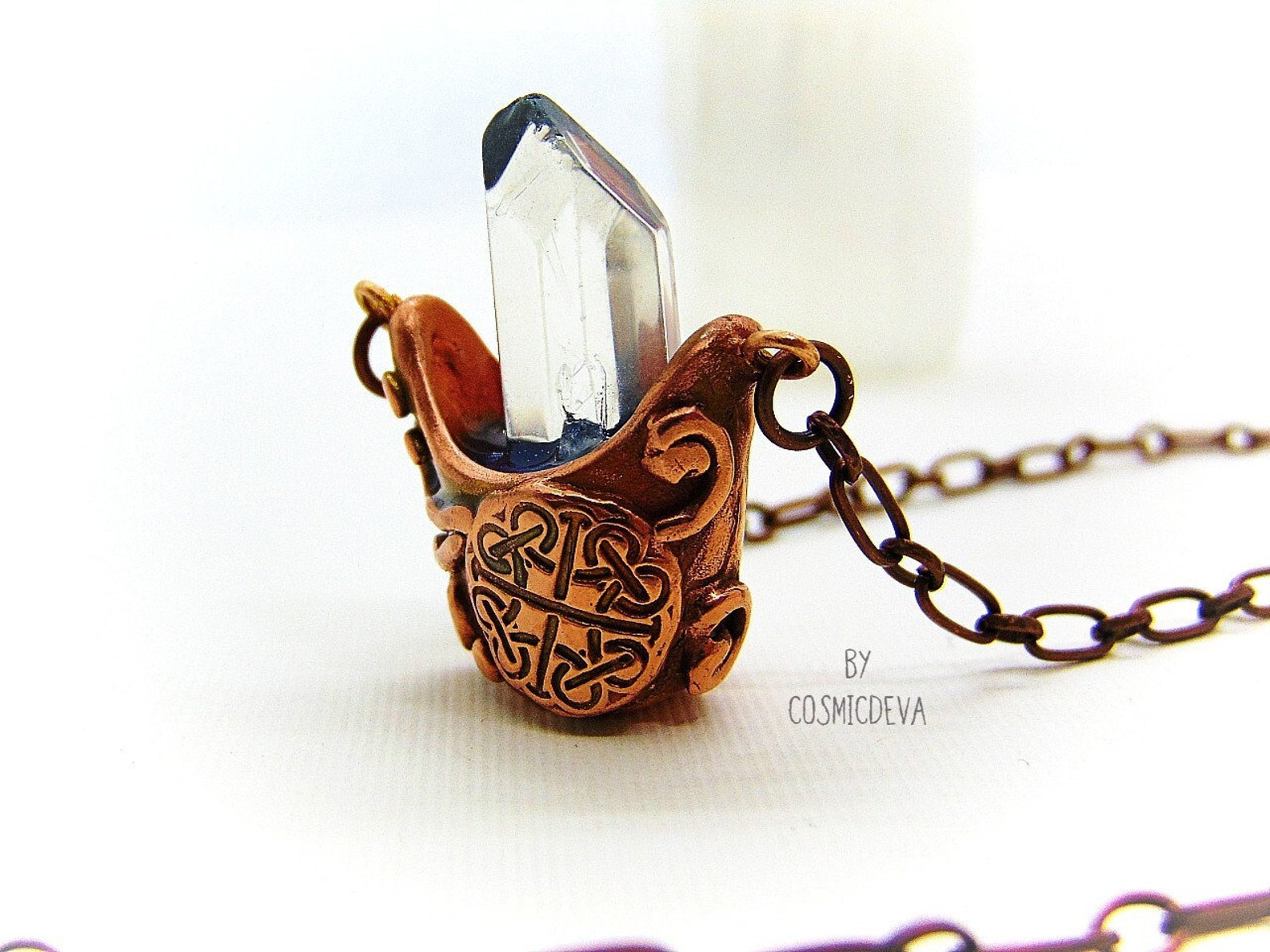 Copper Cauldron Pendant, Chrystal Quartz Point Pendant, Witch Cauldron ...
