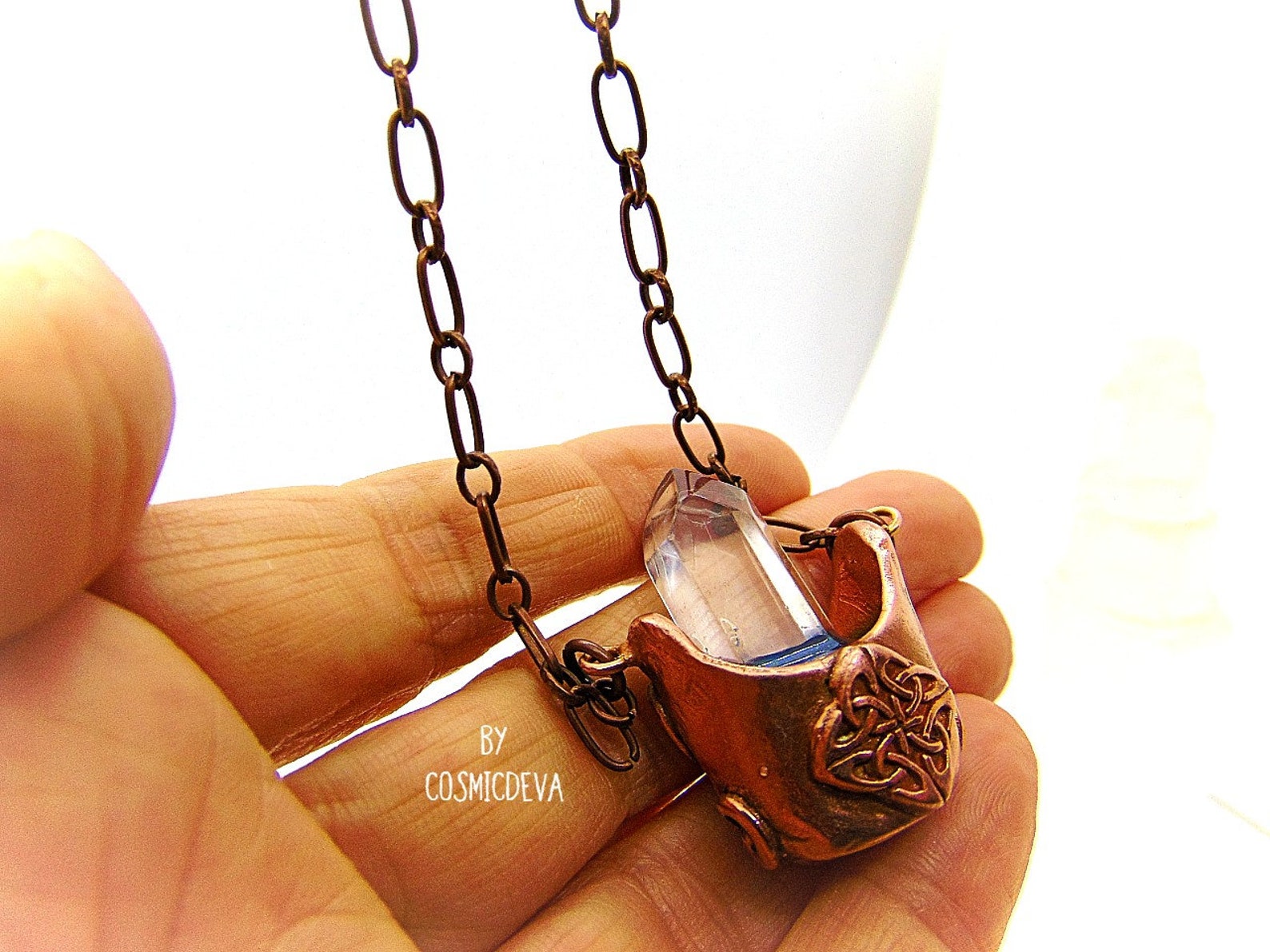 Copper Cauldron Pendant, Chrystal Quartz Point Pendant, Witch Cauldron ...