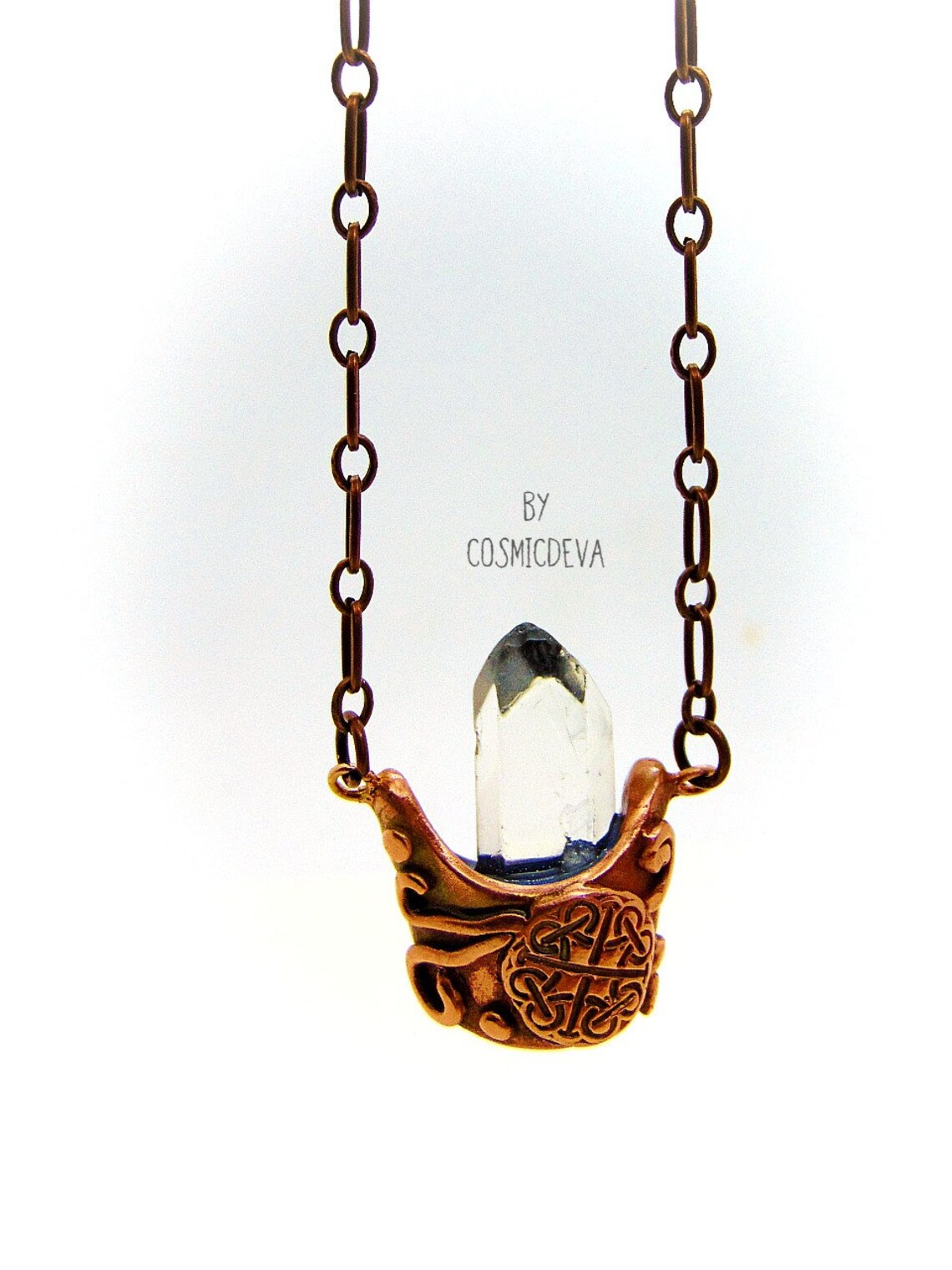 Copper Cauldron Pendant, Chrystal Quartz Point Pendant, Witch Cauldron ...