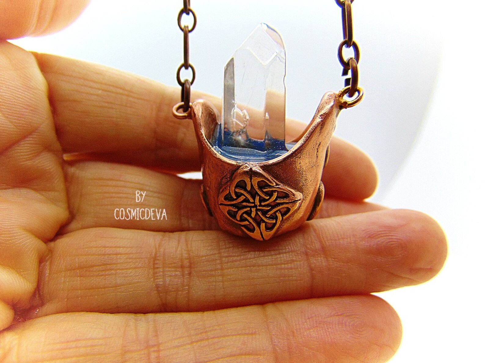 Copper Cauldron Pendant, Chrystal Quartz Point Pendant, Witch Cauldron ...