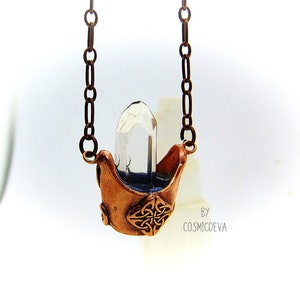 Copper Cauldron Pendant, Chrystal Quartz Point Pendant, Witch Cauldron ...