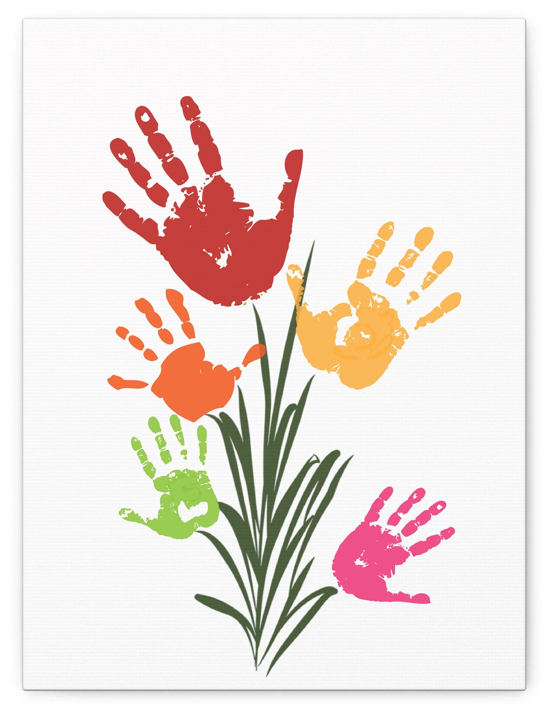 Handprint Hands Flower Canvas (stretched Matte) 12"x16" of Stem / Leaf ...