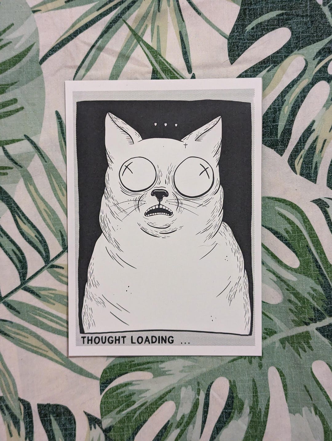 THOUGHT LOADING - A5 Nervous Cat Cartoon Art Print Socially Awkward ...