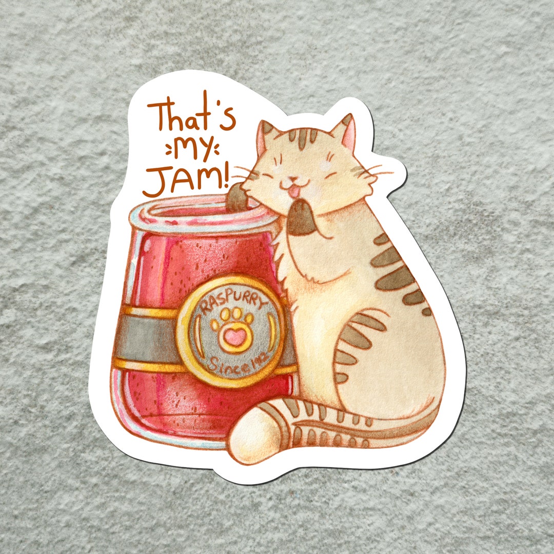 That's My Jam Cat Sticker, Pun Sticker, Cute Cat Sticker, Cottagecore ...