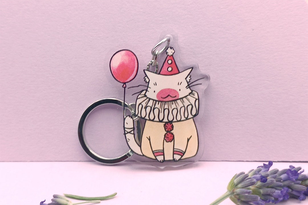 Clown Cat Keychain, IT Keychain, Halloween Keychain, Monster Cat ...