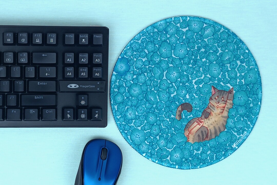 Cat Mouse Pad, Summer Vibes Mousepad, Blue Flower Mouse Mat, Cute ...
