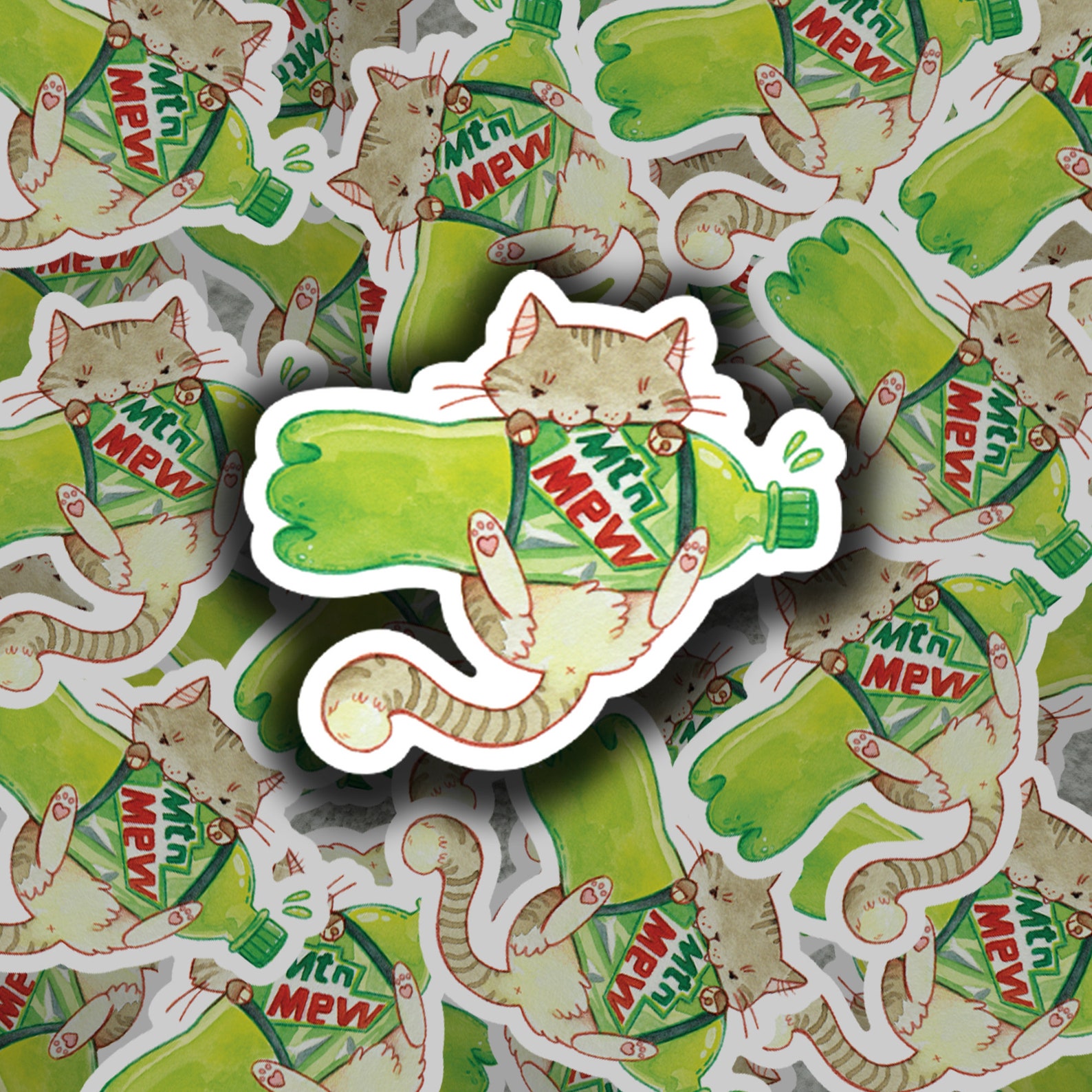 Mtn Mew Cat Sticker, Soda Sticker, Mountain Dew Sticker, Cat Sticker ...