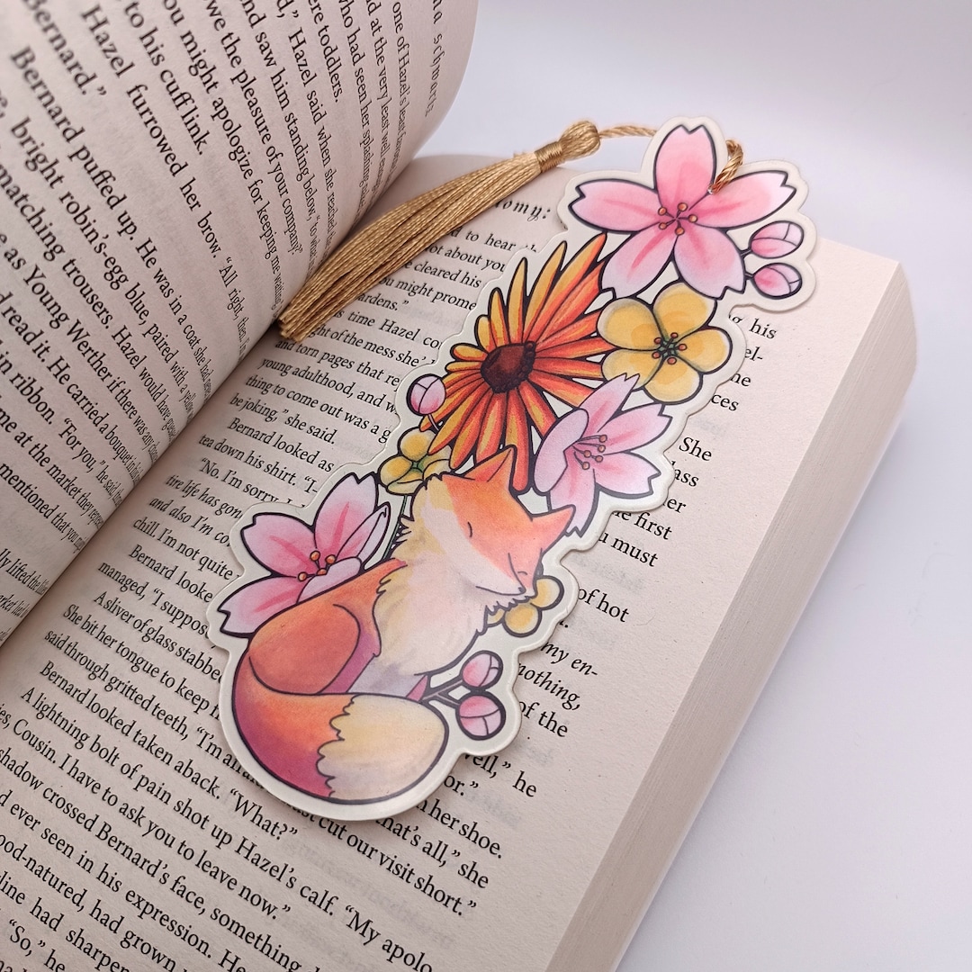 Sakura Fox Bookmark, Flower Bookmark, Nature Art, Cute Bookmark, Cherry ...