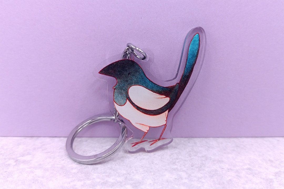 Magpie Keychain, Crow Keychain, Corvid Key Ring, Bird Keychain, Animal ...