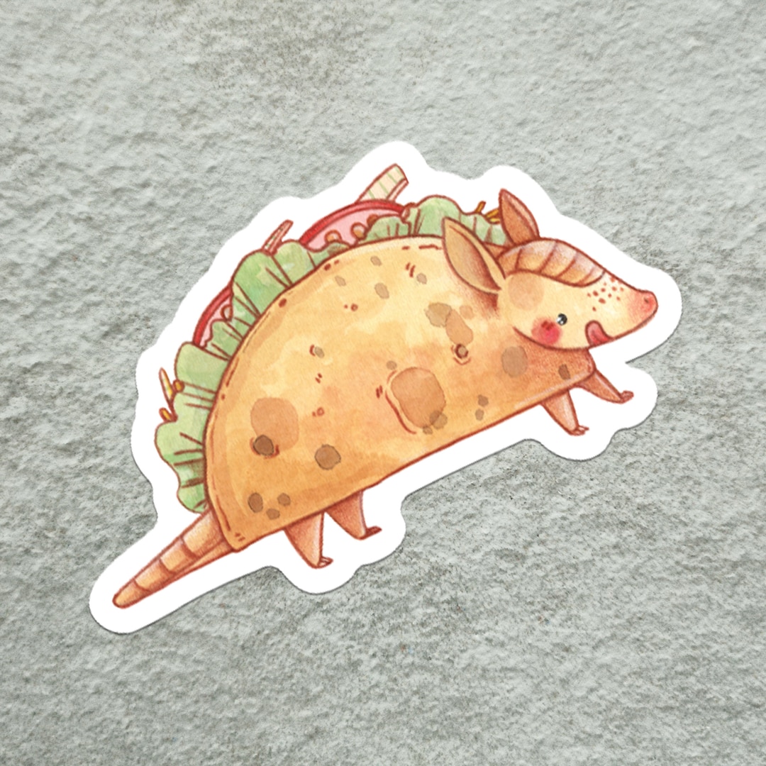 Tacodillo Sticker, Taco Armadillo Sticker, Cute Food Sticker, Mexican ...