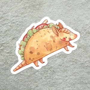 Tacodillo Sticker, Taco Armadillo Sticker, Cute Food Sticker, Mexican ...