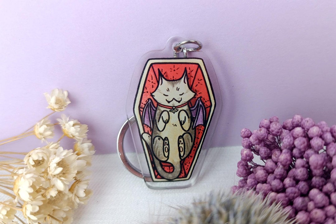 Dracucat Keychain, Dracula Cat Keychain, Vampire Keychain, Halloween ...