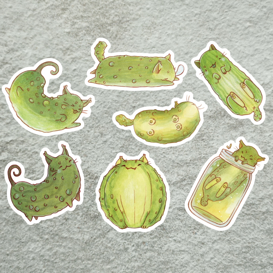 Pickle Cat Stickerpack, Pickle Jar Sticker, Weird Cat Stickers, Green ...