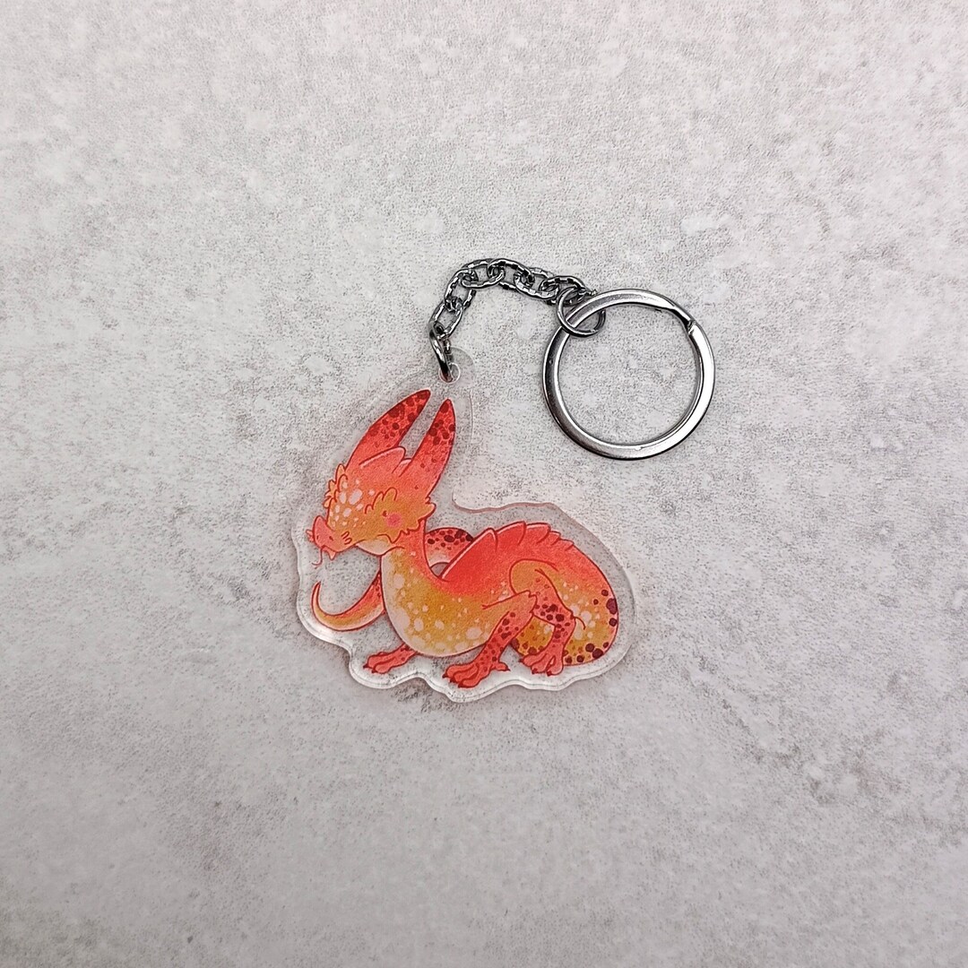 Magma Dragon Keychain, Red Dragon Keychain, Wyrm Keychain, Chibi Dragon ...