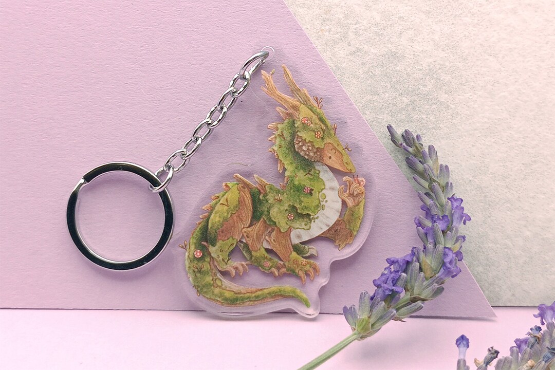 Wood Dragon Keychain, Earth Dragon Keychain, Cute Dragon Keychain ...