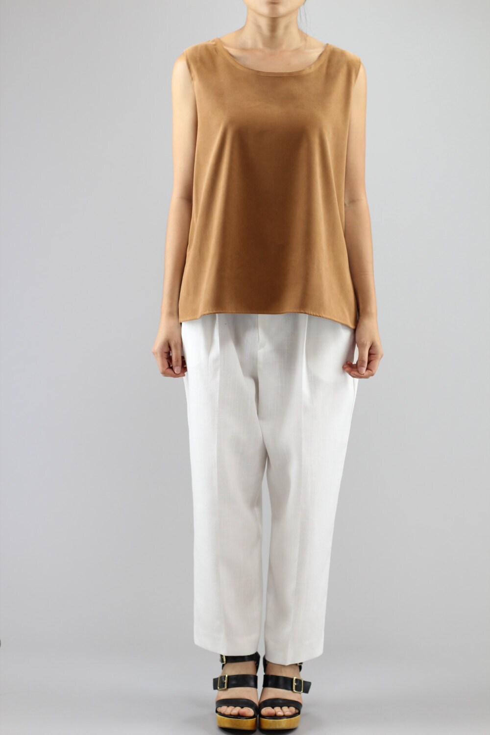 Minimalist Sleeveless Tan Crop Top Solid Color Simple Faux - Etsy