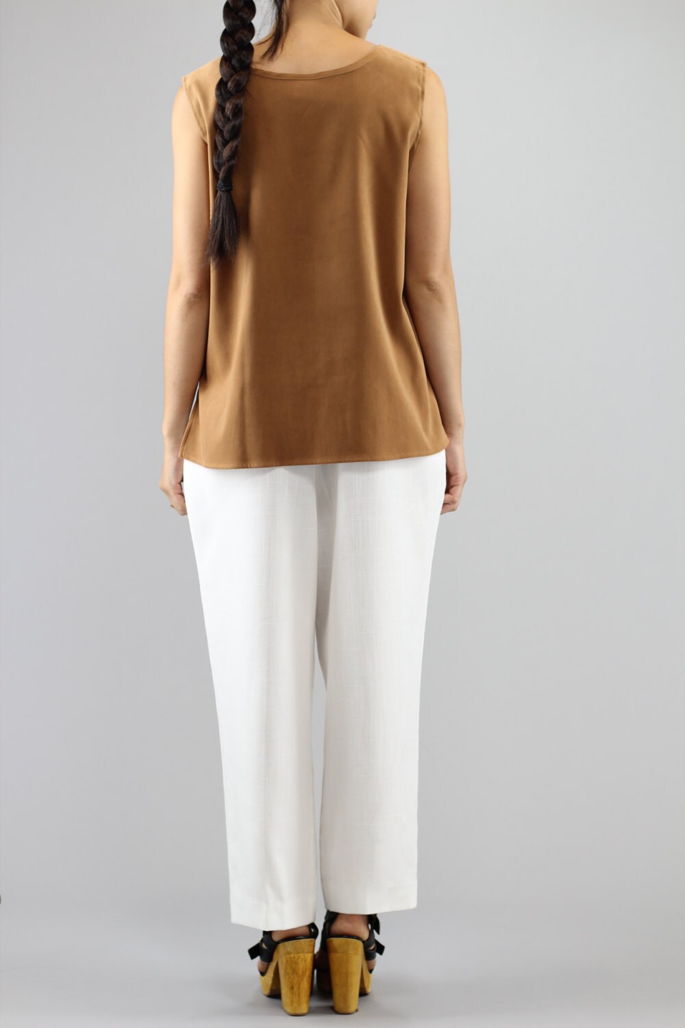 Minimalist Sleeveless Tan Crop Top Solid Color Simple Faux - Etsy