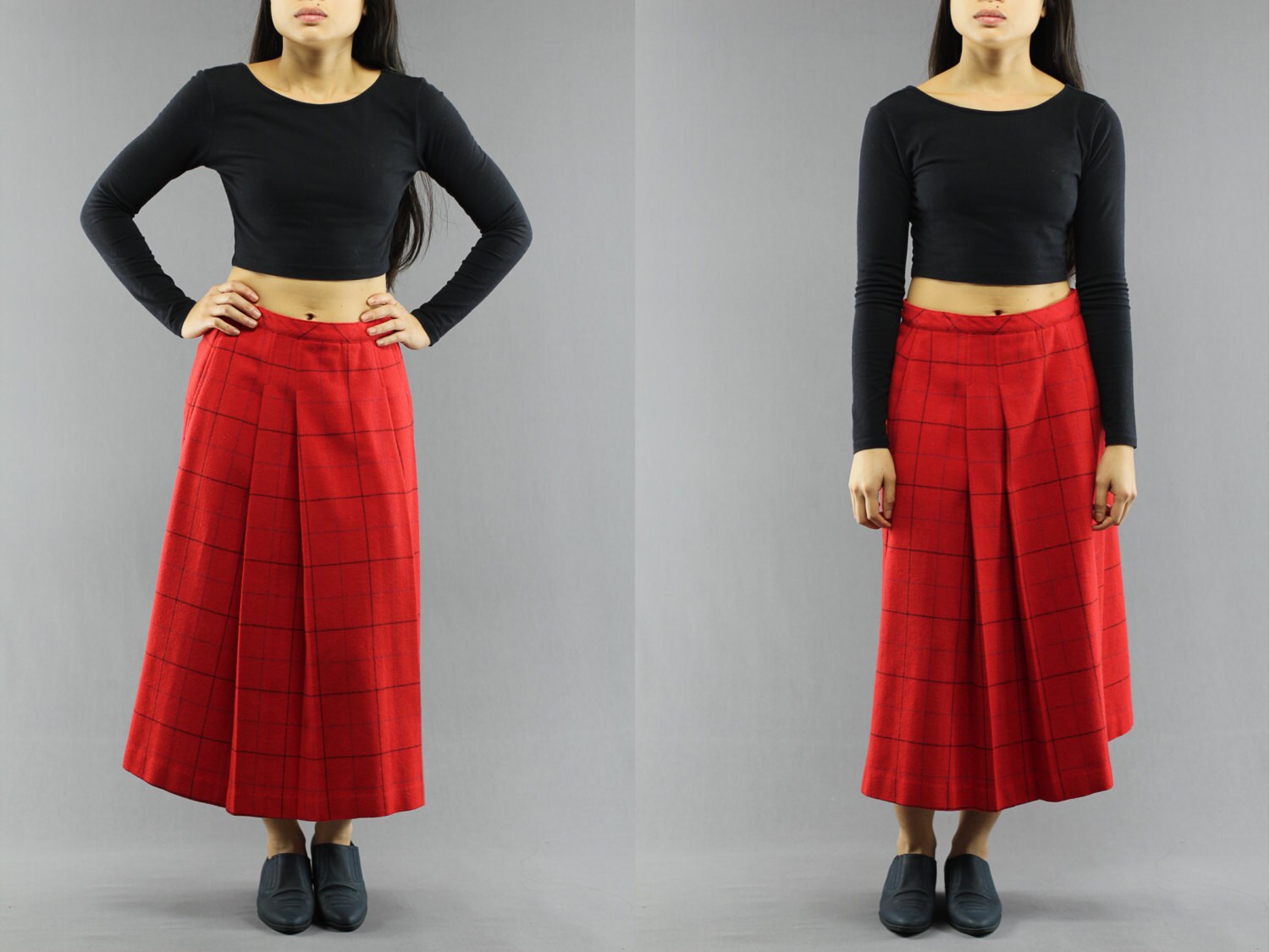 Bobbie Brooks Red Wool High Waist Window Pane Plaid Pleated - Etsy