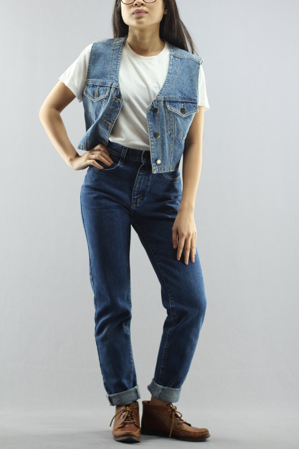 Paris Blues Crop Blue Jean Denim Button Down Vest Made in USA - Etsy