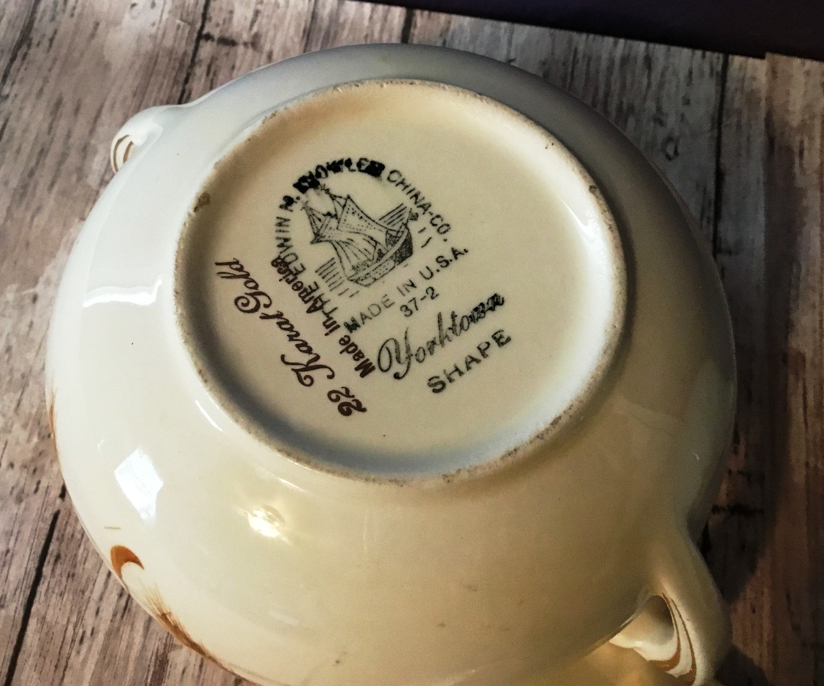 Vintage Edwin M Knowles China Co Yorktown 22 Kt Gold Sugar Bowl ...