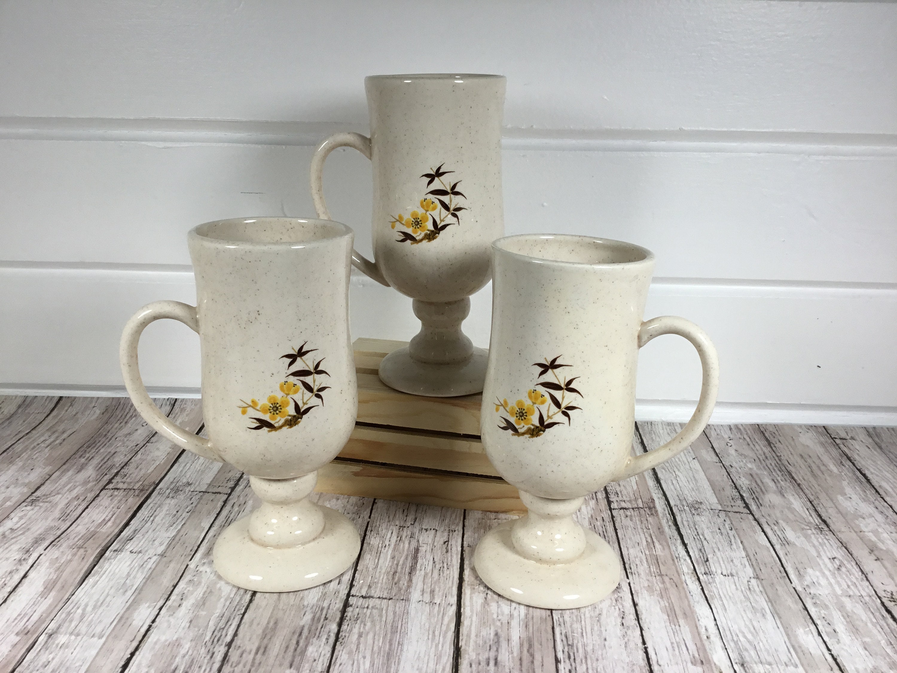 Set of 3 Vintage Handled Pedestal Mugs - Etsy