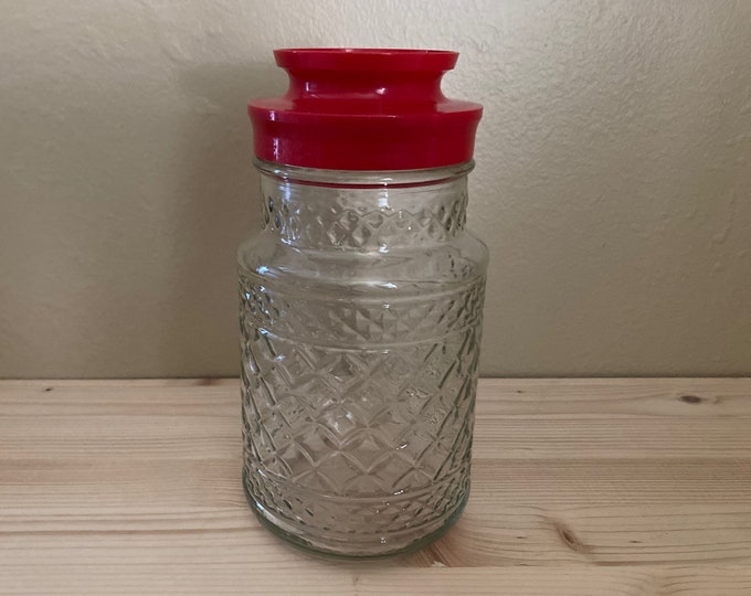 Vintage Anchor Hocking Glass Tang Jar/canister With Red Lid - Etsy