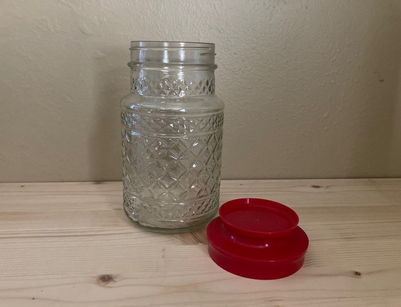 Vintage Anchor Hocking Glass Tang Jar/canister With Red Lid - Etsy