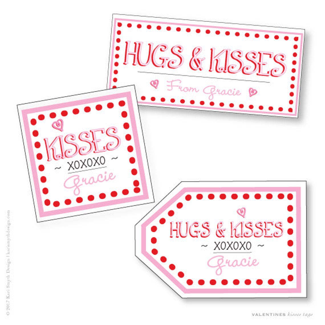 Valentines Day Kisses Gift Tags or Class Cards. Printable - Etsy