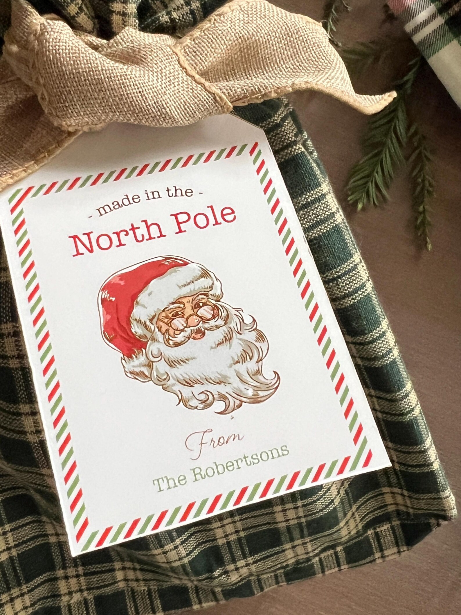 Christmas Gift Tag - Personalized, Santa Made in the North Pole, Red ...