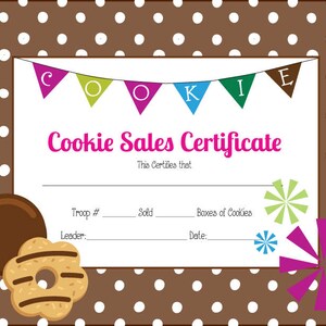 Cookie Sales Award Certificate. Downloadable & Printable. Available in ...