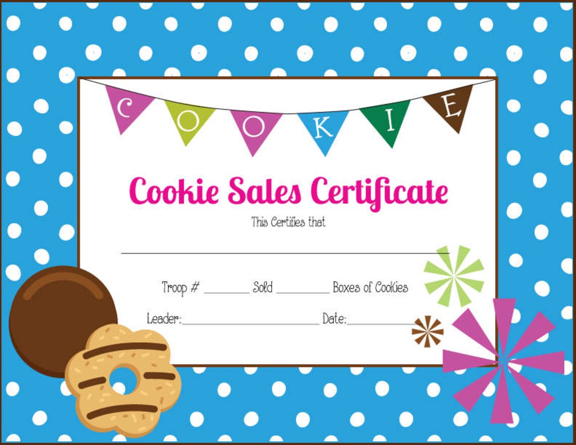 Cookie Sales Award Certificate. Downloadable & Printable. Available in ...