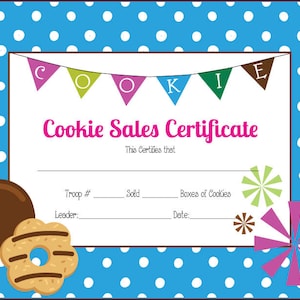 Cookie Sales Award Certificate. Downloadable & Printable. Available in ...